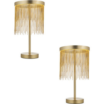 2 Pack Satin Brass Table Lamp & Waterfall Chain Shade - Integrated Led ...