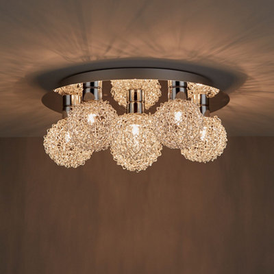 Colours Caelus Brushed Metal Silver Chrome Effect 6 Lamp Flush Ceiling ...