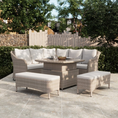 GoodHome Hamilton Cappuccino 7 Seater Modular Corner Garden Furniture ...