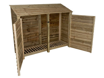 Arbor Garden Solutions Wooden Log Store With Door W-227Cm, H-180Cm, D ...