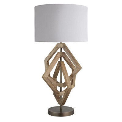Industville Wooden Geometric Polygon Table Lamp In Natural With Grey ...