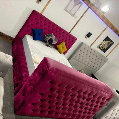 Arli Plush Velvet Maroon Tv Bed Frame by B&Q | ufurnish.com