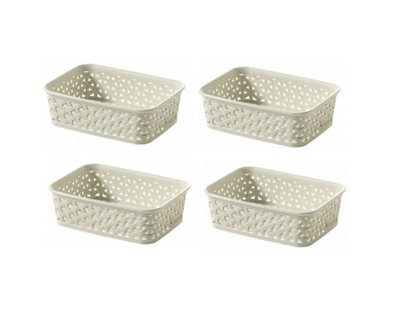 Curver 4 X A6 Cream Rattan Effect Storage Basket Tray Small Desk Tidy ...