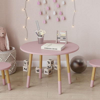 Urbn-Living Urbnliving 60Cm Wooden Round Kids Pink Table Toddlers Small ...
