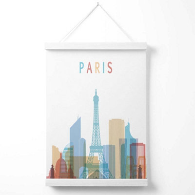 Artze Wall Art Paris Colourful City Skyline Art Print With White Frame ...