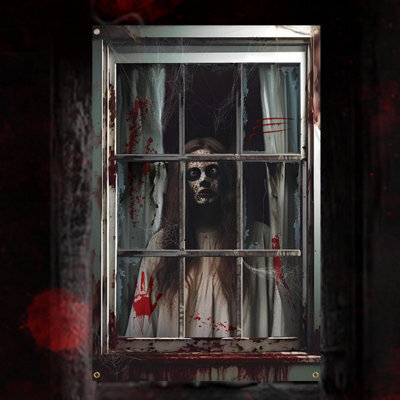 Scary Halloween Window Decorations, Hd Print Window Blood Silhouette ...