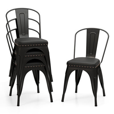 Costway Metal Dining Chair Set Of 4 Indoor Stackable Kitchen Chairs ...