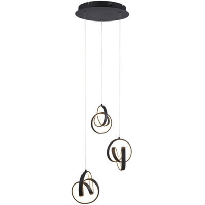 Textured Matt Black Modern 3 Light Ceiling Pendant - Integrated Warm ...