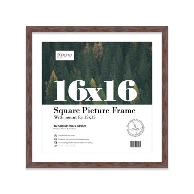"16X16"" Walnut Picture Frame - 16X16"" Square Frame With 15X15"" Mount ...