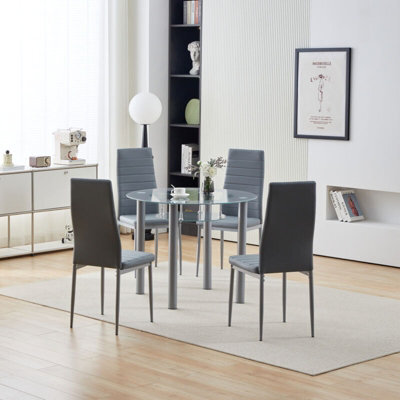 Comfy Living Modern Grey 5 Piece Round Glass 900mm Table Dining Set ...