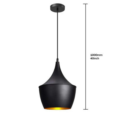 1-Light E27 Black Industrial Pendant Lamp Retro Hanging Lamp Height ...
