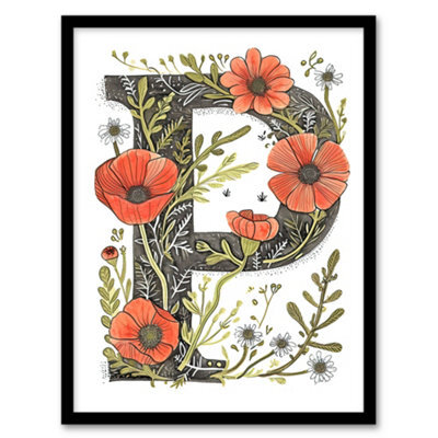 Artery8 Letter P For Poppy Bouquet Bloom Watercolour Rustic Floral Word ...