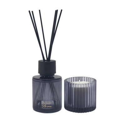 Desire Aroma Ribbed Glass Candle & Diffuser Gift Set - Amber ...