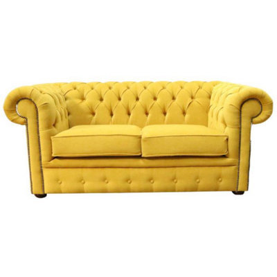 Chesterfield 2 Seater Cantare Mustard Yellow Easy Clean Fabric Sofa In ...