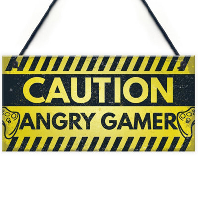 Red Ocean Caution Angry Gamer Hanging Door Sign Gamer Gifts Gamer ...