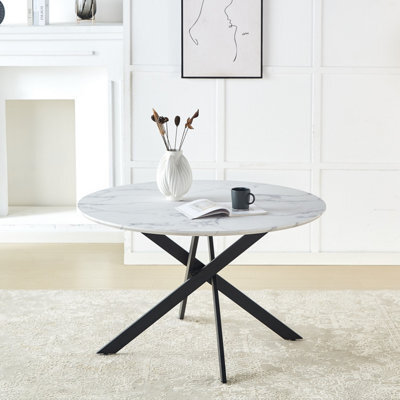 HomeTouch Home Touch Modern Marble Effect Round Dining Table, 120Cm ...