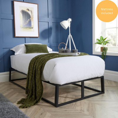 Home Source Platform Black Metal Small Single Bed Frame & 2Ft 6 Juno ...