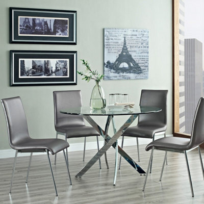 Living And Home Round Tempered Glass Top Tripod Base Dining Table ...
