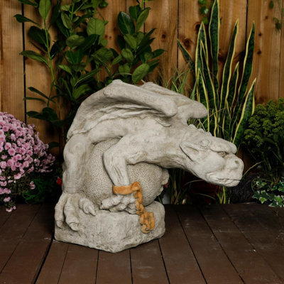 Fearsome Chained Gargoyle Guardian On Ball Statue by B&Q | ufurnish.com