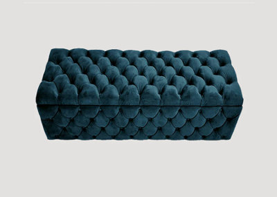 137Cm Wide Lux Ottoman Storage Box, Emerald Green Velvet Upholstered ...