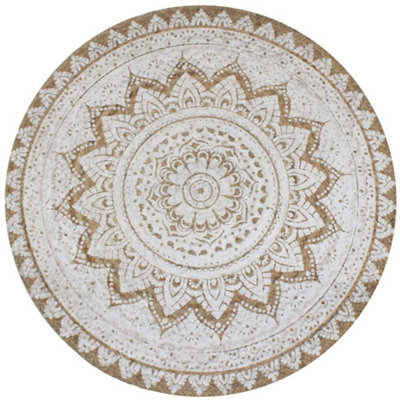 Berkfield Area Rug Braided Jute Printed 90 Cm Round by B&Q | ufurnish.com