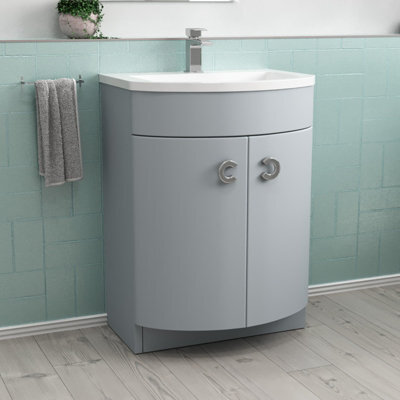 Nes Home Freestanding Modern 600mm Matte Grey Basin Vanity Unit by B&Q ...