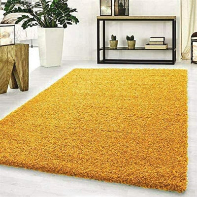 Abaseen 60X110 Cm Gold Shaggy Rug - Soft Touch Thick Pile Modern Rugs ...