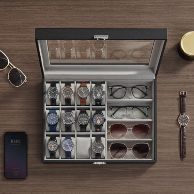 Songmics Watch Box, 16-Slot Watch Case, Lockable Watch Storage Box ...