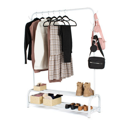 Livivo Heavy Duty Clothes Rail With Shoe Rack - White by B&Q | ufurnish.com