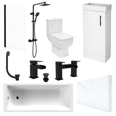 FNX Bathrooms Modern Bathroom Suite 1700 Bath, Waterproof Front Panel ...