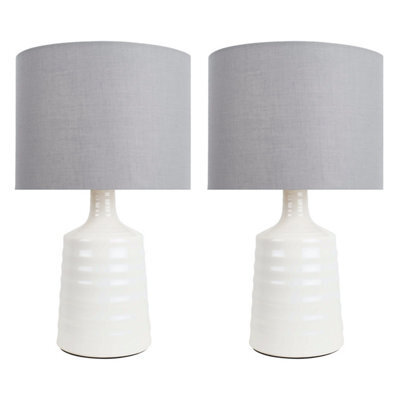 First Choice Lighting Set Of 2 Ripple Off White Ribbed Ceramic Table ...