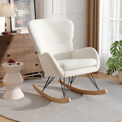 Living And Home Beige Faux Wool Rocking Chair Relax Rocker Chair ...