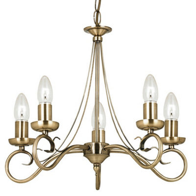 Hanging Flush Ceiling Pendant 5 Light Antique Brass Chandelier Multi ...