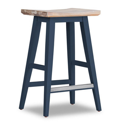 Statement Furniture Florence Navy Blue Bar Stool, H65Cm, Acacia ...