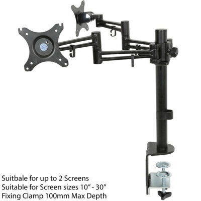 "10 30"" Double Monitor Desk Bracket Twin Dual Arm Adjustable Height ...