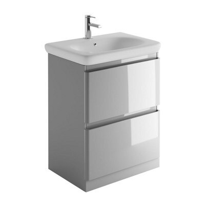 Plum&clay Marvel Gloss Light Grey Floor Standing Bathroom Vanity Unit ...