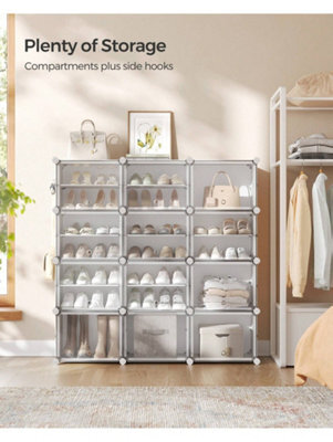 Songmics Interlocking Shoe Rack, Plastic Shoe Storage Cabinet, 12-Slot ...