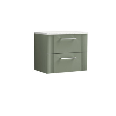 Retro 2 Drawer Wall Hung Vanity Unit With Sparkling White Laminate ...