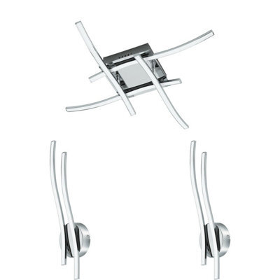 Stylish Low Ceiling Light With Two Chrome Wall Sconces - Modern Led ...