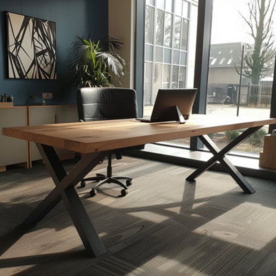 Ashford Blake Solid Oak Office Desk With Pop-Up Socket - Chunky X Legs ...