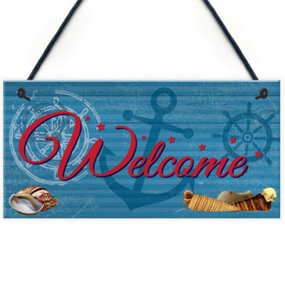 Red Ocean Welcome Nautical Seaside Marine Themed Home Gift Hanging ...