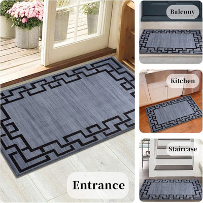 Ameha Anti Slip Grey Door Mats Luxury Patterned Traditional Greek Key ...