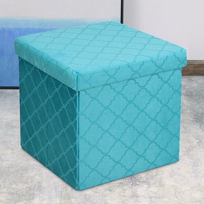 Foldable Velvet Lattice Trellis Storage Box Ottoman Cube 38Cmx38Cm For ...