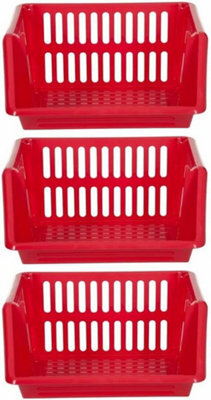 3 Tier Multi-Purpose Stacking Basket 35Cm - Red by B&Q | ufurnish.com