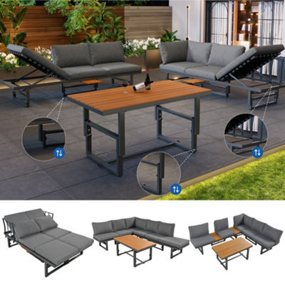 Btm Grey Garden Sofa Set With 2 Sofas, Adjustable Table & Backrests ...