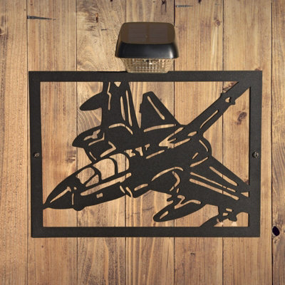 Callow Tornado Fighter Jet Garden Wall Art And Solar Light Military ...