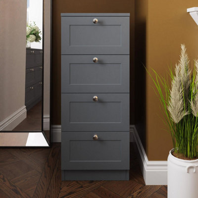 Fwstyle Grey Panelled 4 Drawer Chest (H) 99Cm (W) 40Cm (D) 40Cm Extra ...