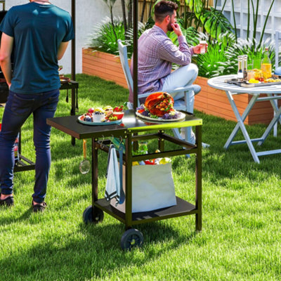 Outsunny Bbq Trolley With Foldable Side Table, Movable Pizza Table ...