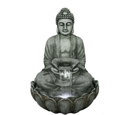 Outdoor Living UK Grey/black Sitting Buddha Solar Powered Water Feature ...