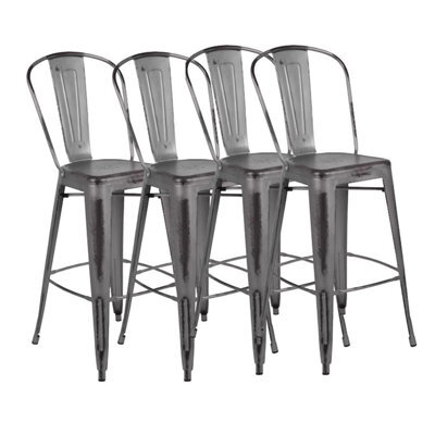 "Fwstyle Set Of 4 30"" Silver Grey Distressed Bar Stools Galvanised ...